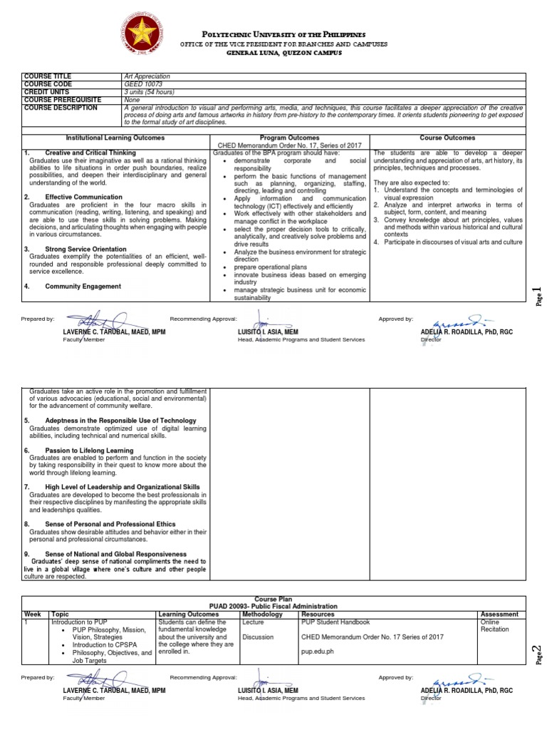 Bsba Iii Art Appreciation Syllabus | PDF | Aesthetics | Leadership