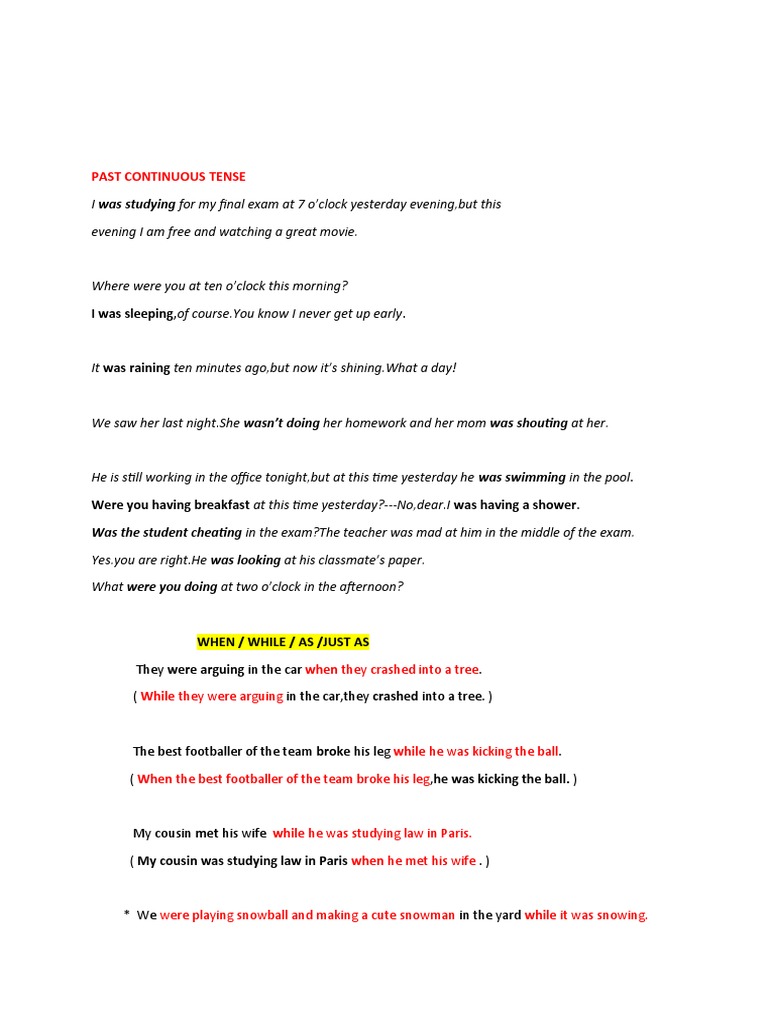 Past Continuous Tense Examples | PDF