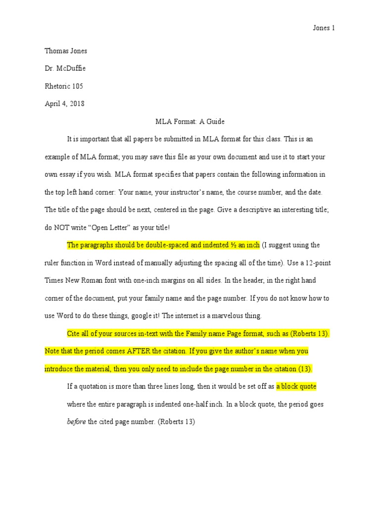 MLA Format Guide | PDF | Paragraph | Citation