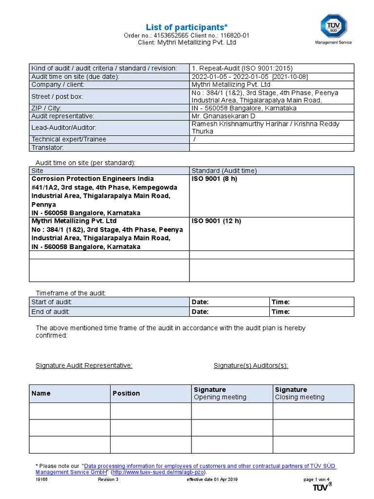 List of Audit Participants | PDF | Audit | Business Process Management