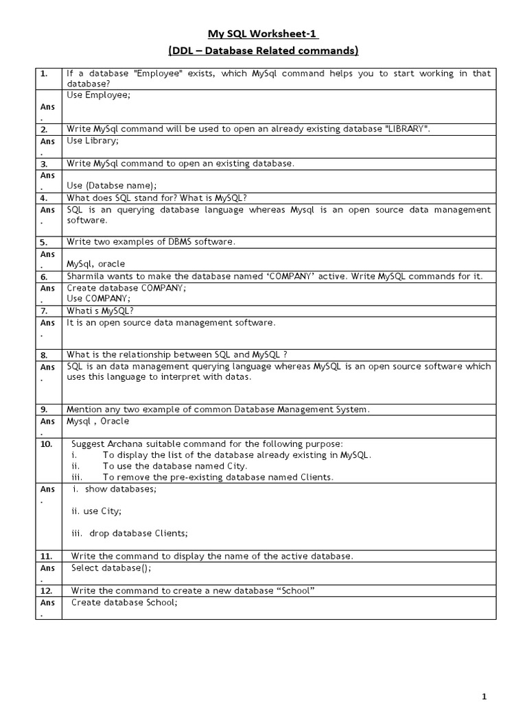 All Worksheets MYSQL | PDF | Databases | Table (Database)
