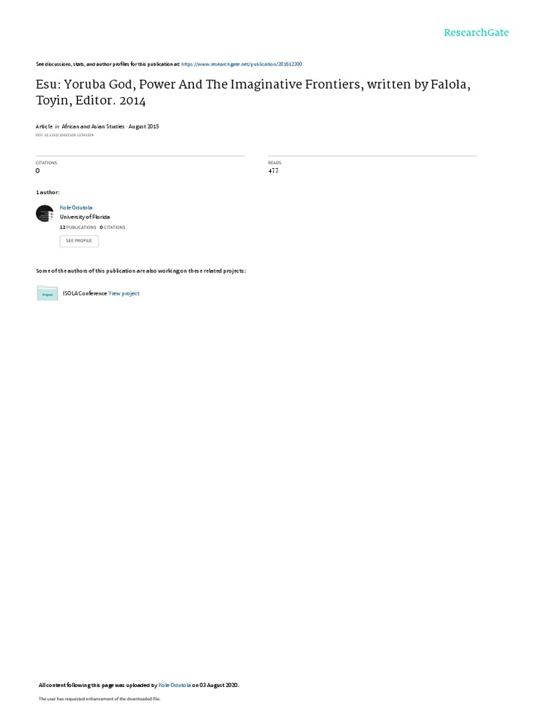 Review of Esu Yoruba God Power and The I | PDF | Determinism | God