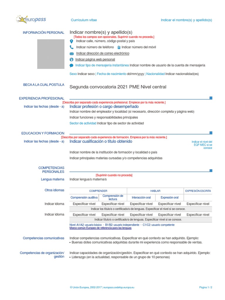 CV Formato Europass | PDF | Informática