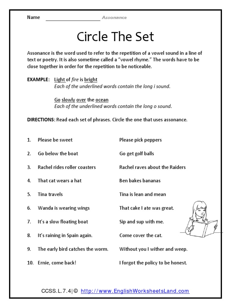 Assonance Worksheet | PDF | Linguistics | Poetry