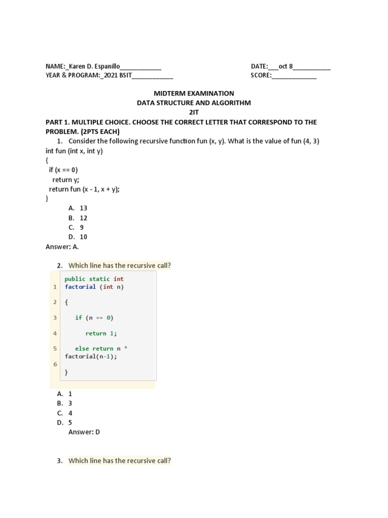 Espanillo Midterm Exam Data Structure 2it2 | PDF | Computer Data ...