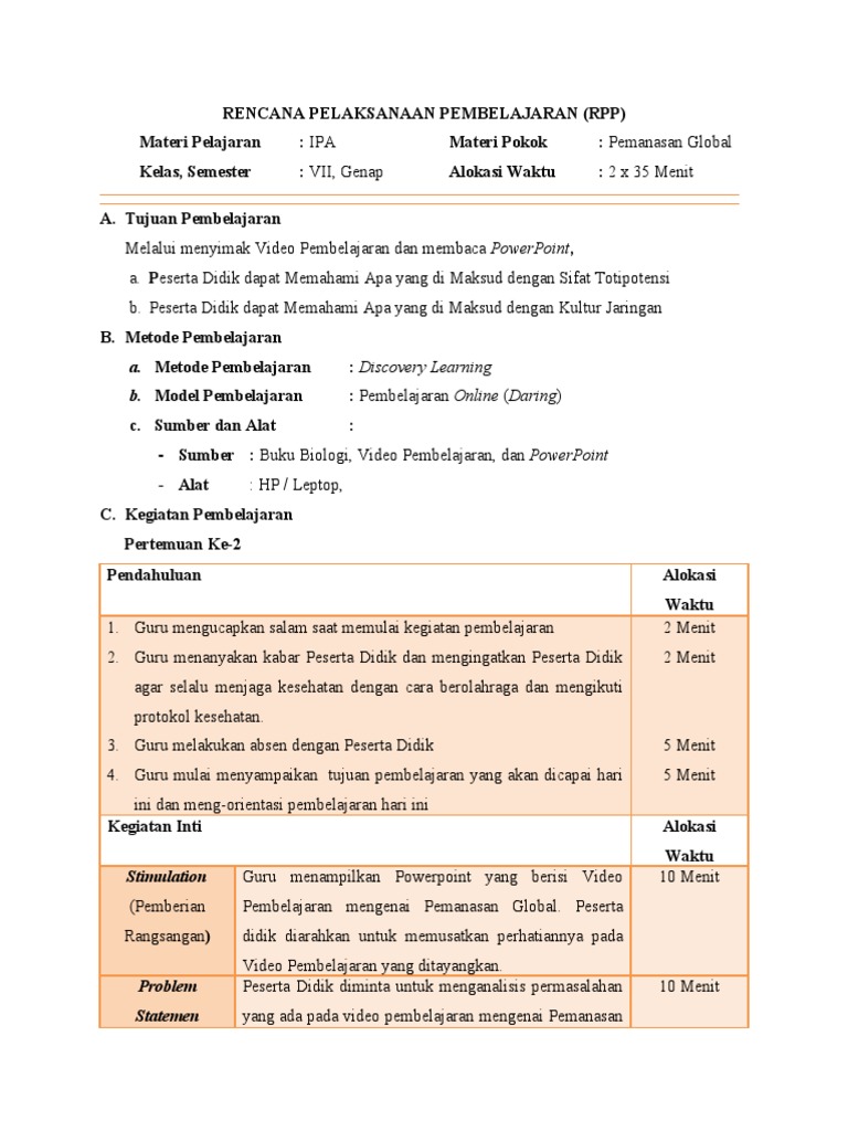 RPP JARINGAN TUMBUHAN Pertemuan 2 | PDF