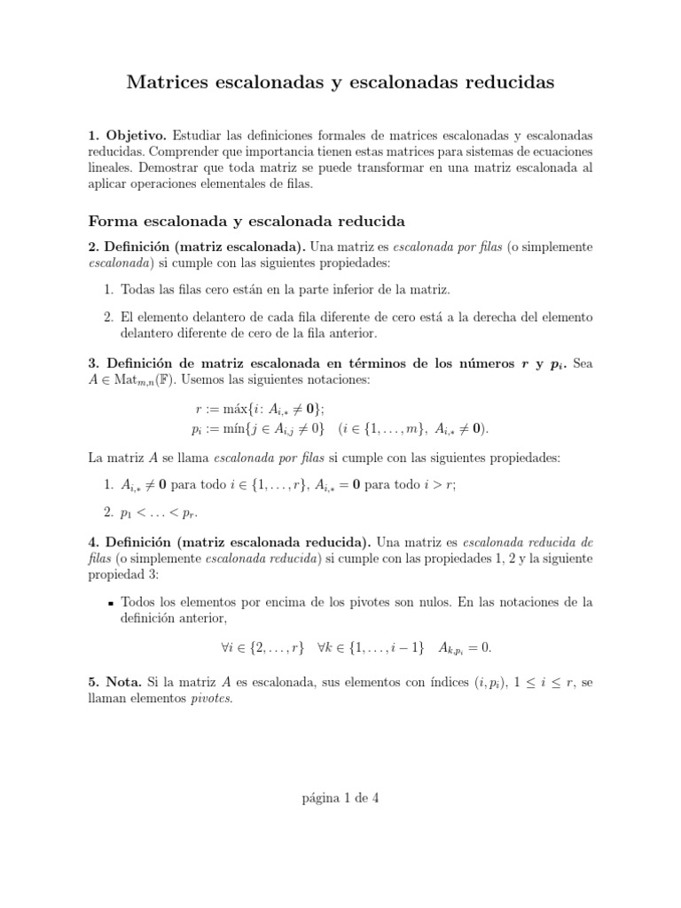 Matrices Escalonadas y Reducidas | PDF | Matriz (Matemáticas ...