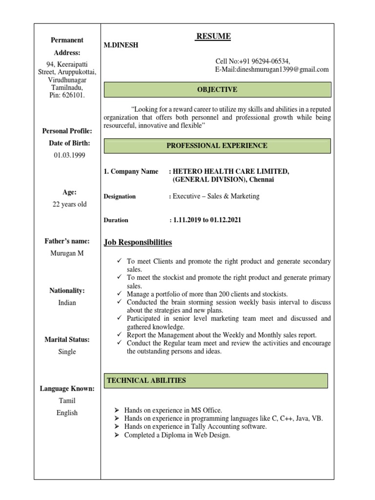Dinesh Resume | PDF | Cognition | Business