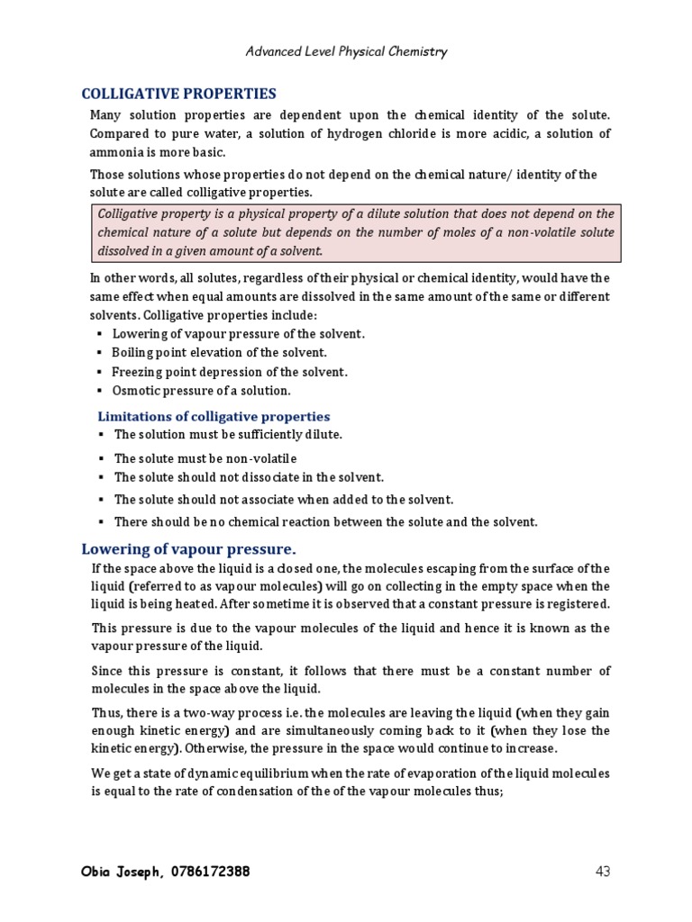 Colligative Property Notes | PDF | Solution | Physical Quantities