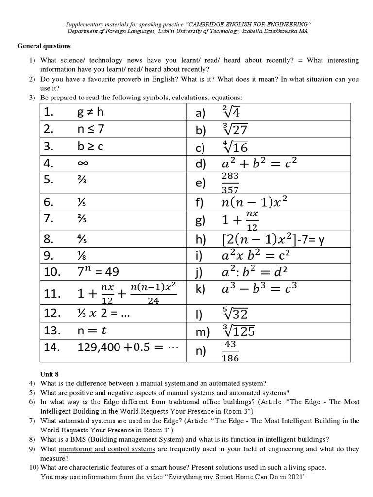 Speaking Practice for Engineering Students | PDF | Building Automation ...