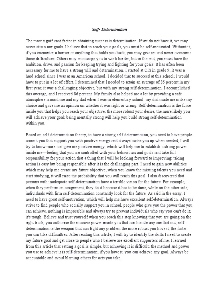 Self Determination | PDF | Goal | Behavioural Sciences