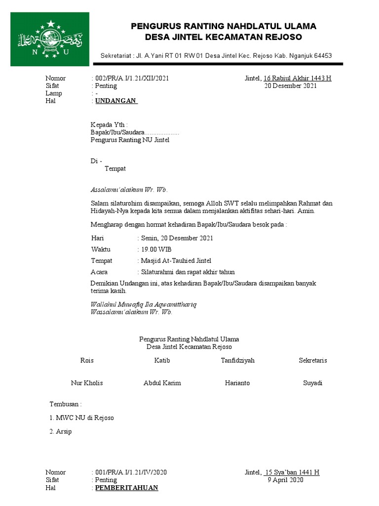 Undangan Ranting NU | PDF