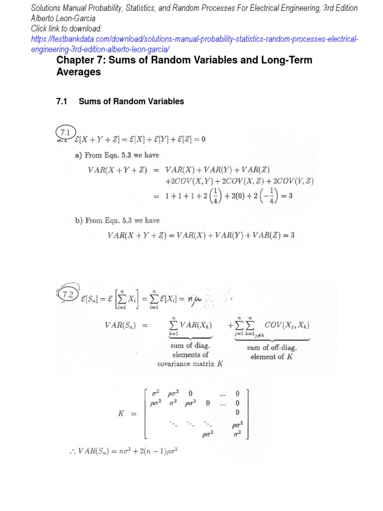Solutions to Problems on Sums of Random Variables, Sample Means, and the Central Limit Theorem ...