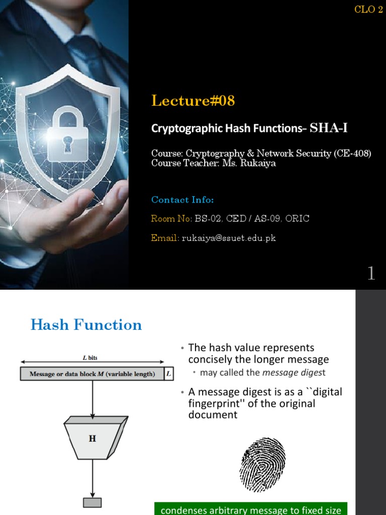 Lecture#08: Cryptographic Hash Functions-SHA-I | PDF | Cryptography | Password