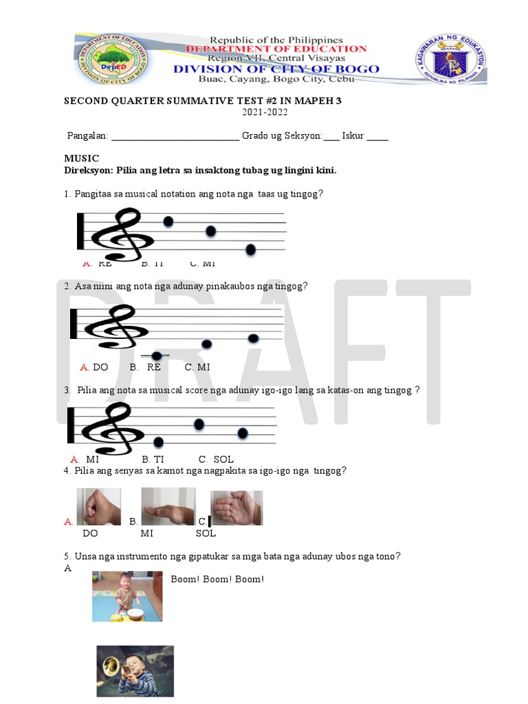 Second Quarter Summative Test 2 in Mapeh 3 Music Pe | PDF