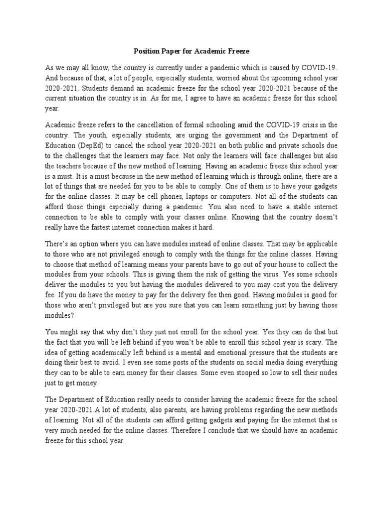 Position Paper For Academic Freeze | PDF | Educational Technology ...