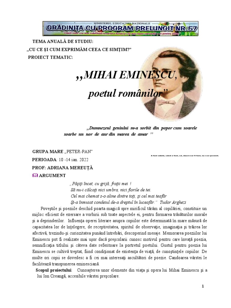 Mihai Eminescu Activitate | PDF