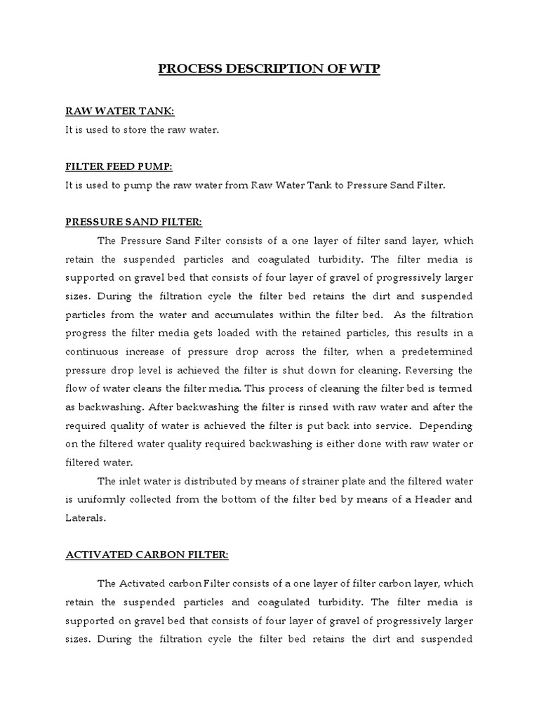Process Description of WTP - 2 | PDF | Filtration | Materials