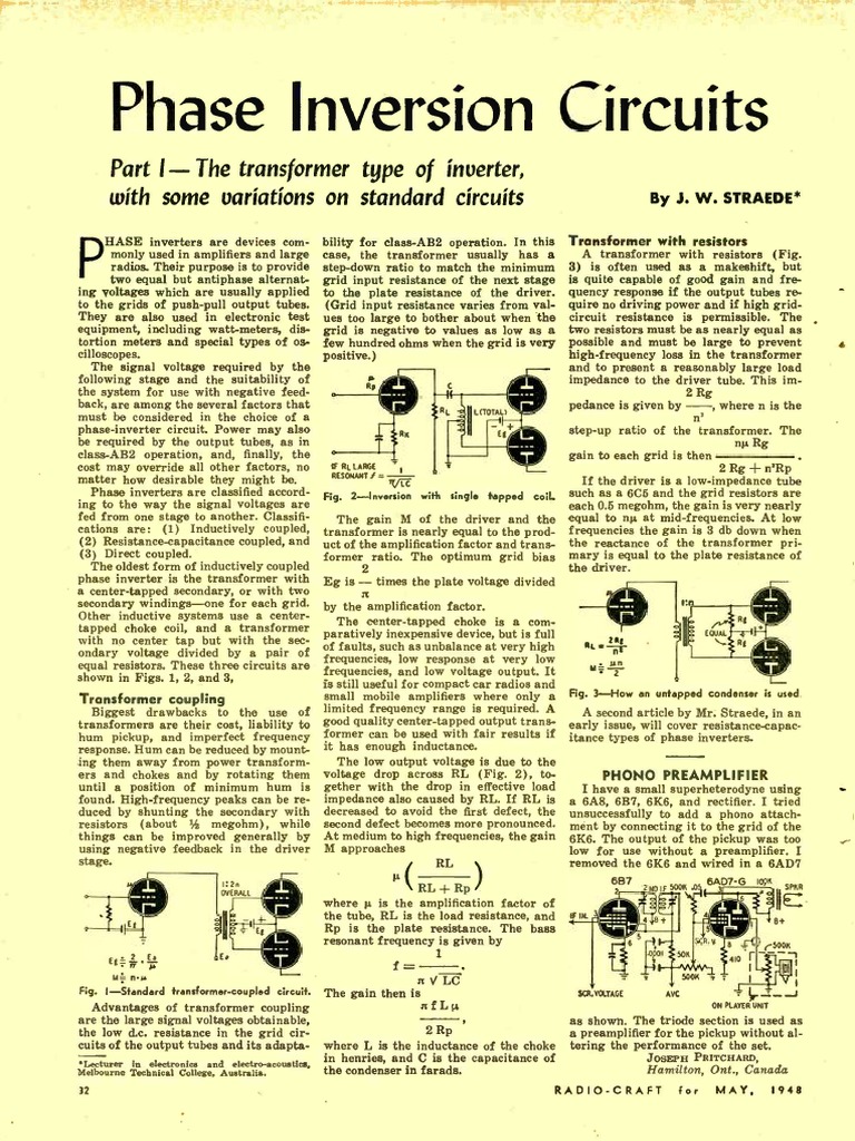 Phase Inversion Circuits Radio Craft 1948 | PDF | Amplifier | Vacuum Tube