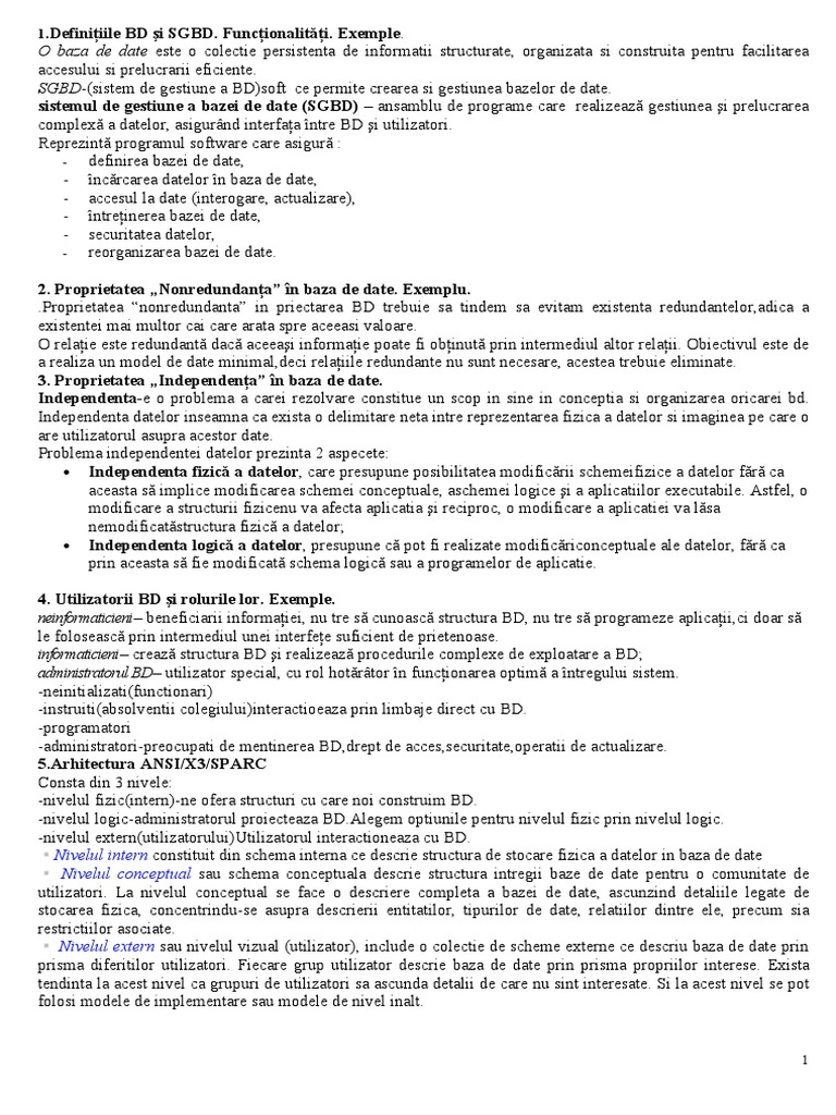 Raspunsuri Pentru Examen La Baze de Date Conspecte MD | PDF