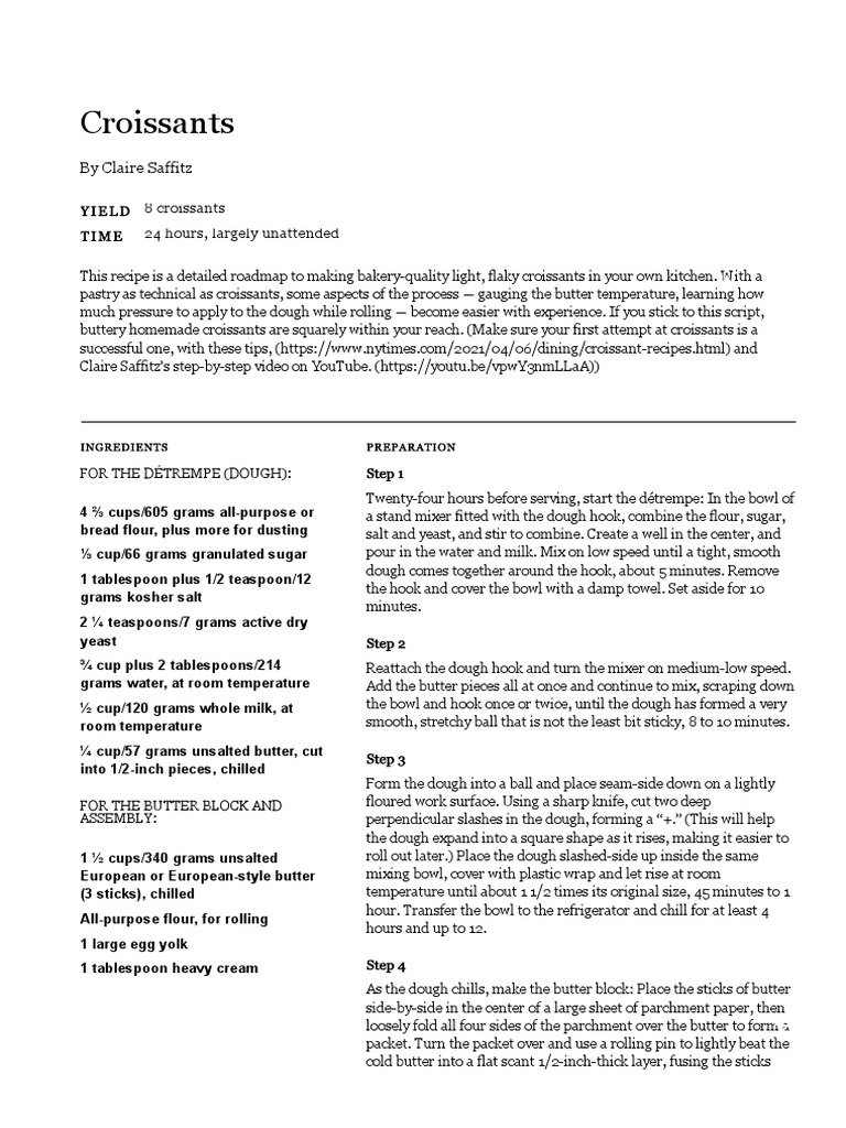 Claire Saffitz's Croissant Recipe | PDF | Baking | Foods