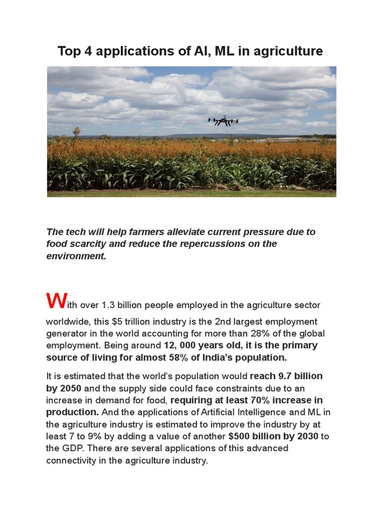 Top 4 Applications of AI, ML in Agriculture | PDF | Agriculture ...