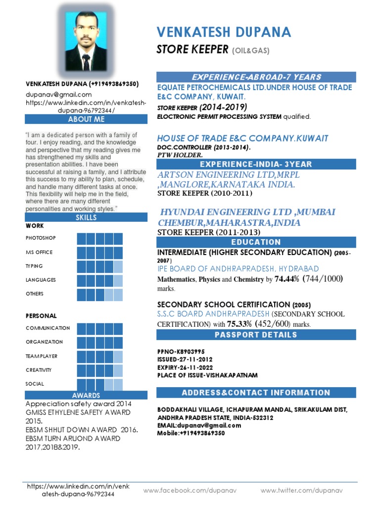 Store Keeper Visual Resume All Docs | PDF