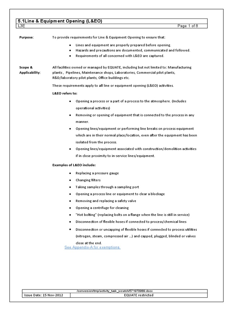 Requirements for Safe Line and Equipment Openings at Petrochemical ...