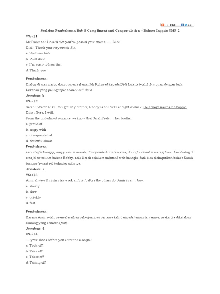 Soal Dan Pembahasan Compliment and Congratulation | PDF