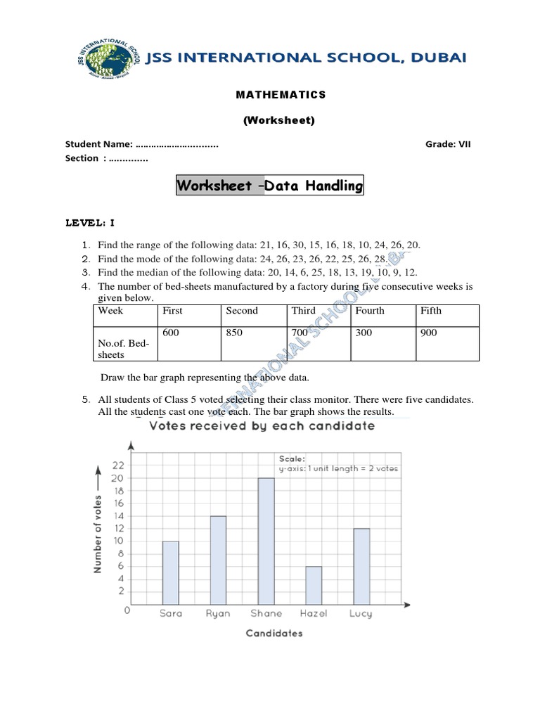 Worksheet - Data Handling | PDF | Mean