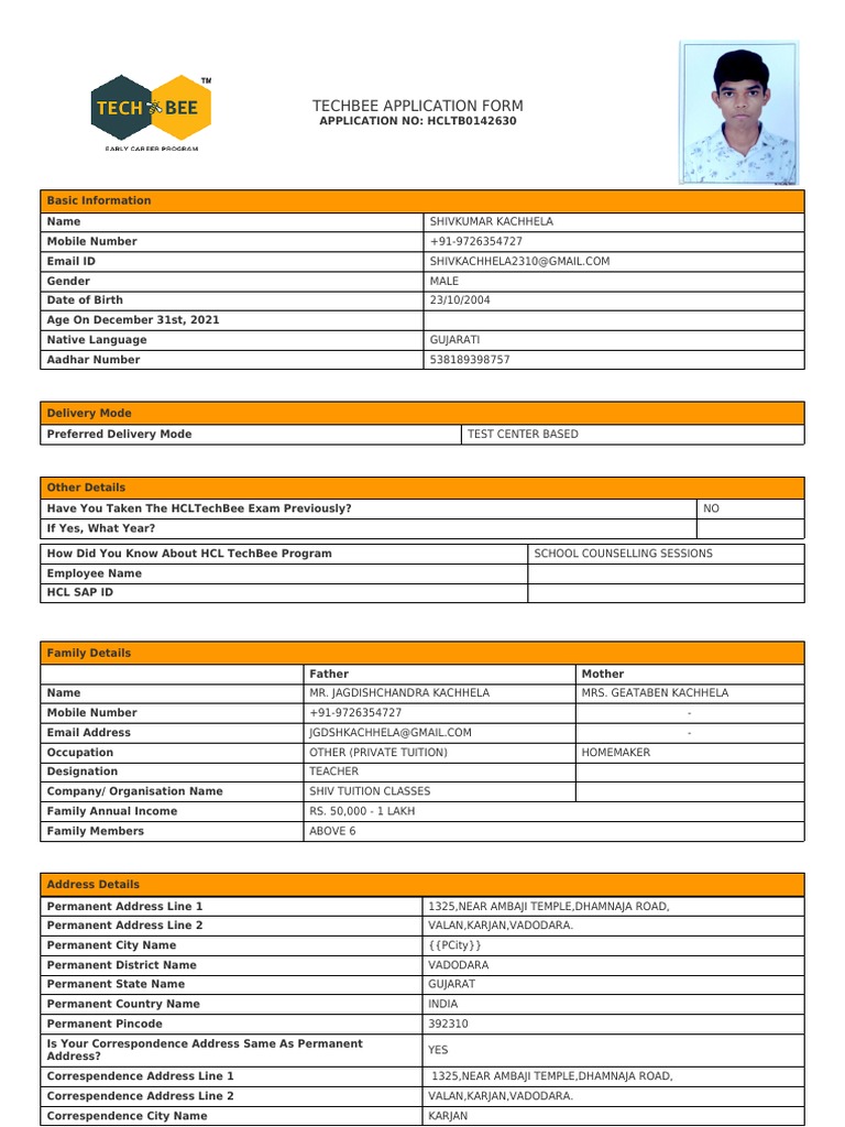 Techbee Application Form | PDF