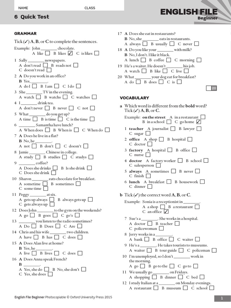 EF3e Beg Quicktest 06 | PDF