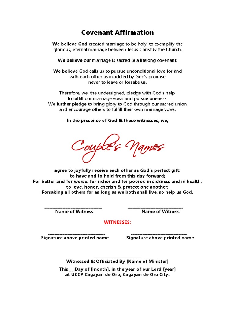 Wedding Covenant Affirmation | PDF