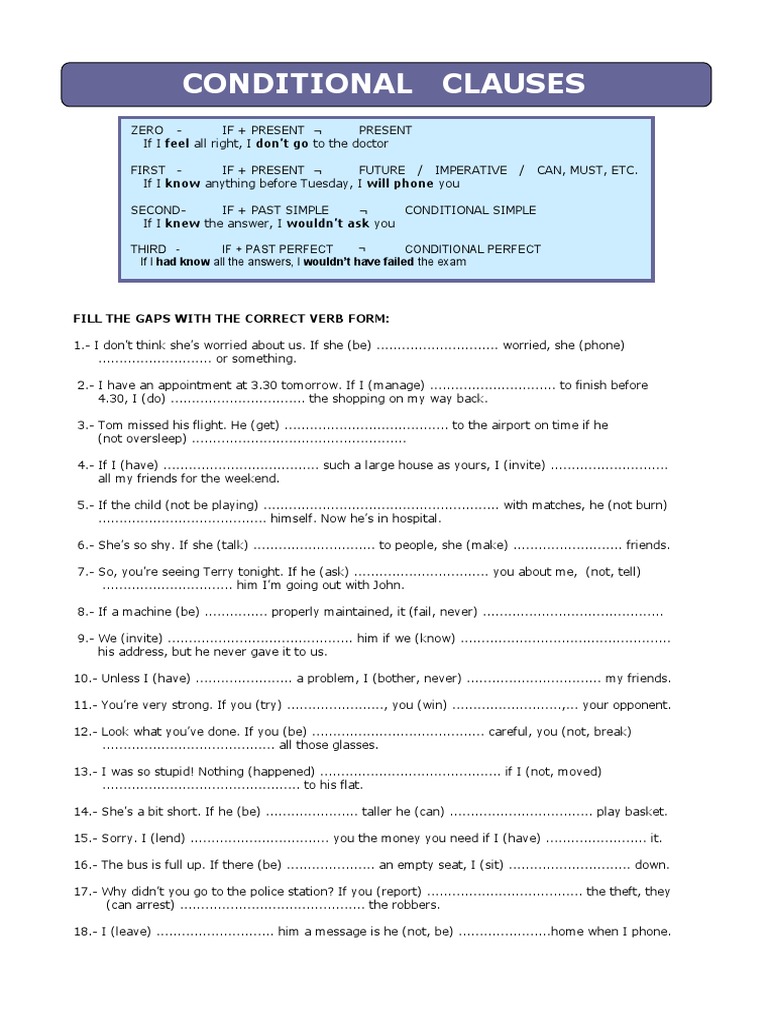 Conditional Clauses: Fill The Gaps With The Correct Verb Form | PDF