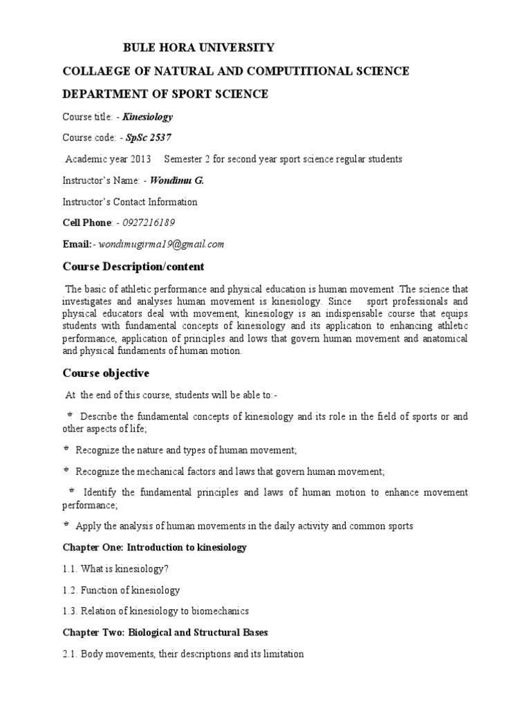 2nd Year Course Outline of Kinesiology | PDF | Biomechanics ...