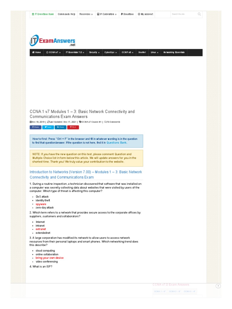 1 3 Basic Network Connectivity and Communications Exam Answers HTML ...