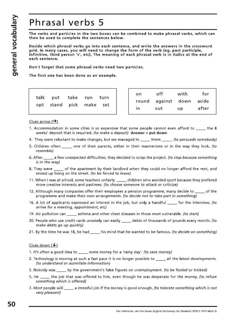 Phrasal Verbs - Crossword | PDF