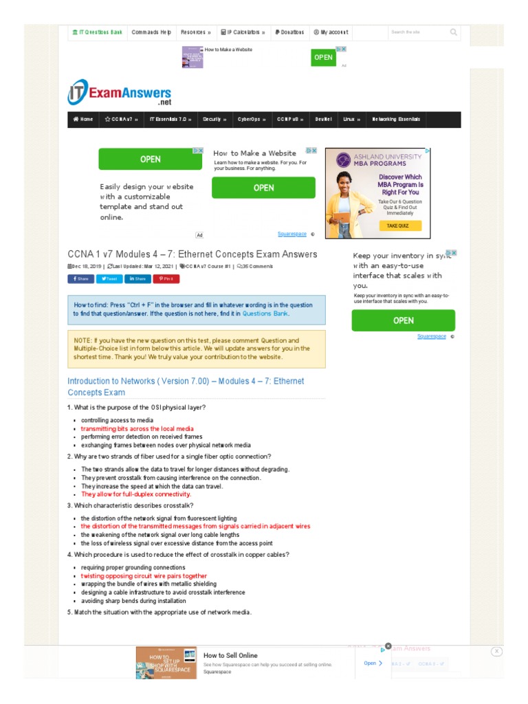 4 7 Ethernet Concepts Exam Answers Download Free Pdf Computer