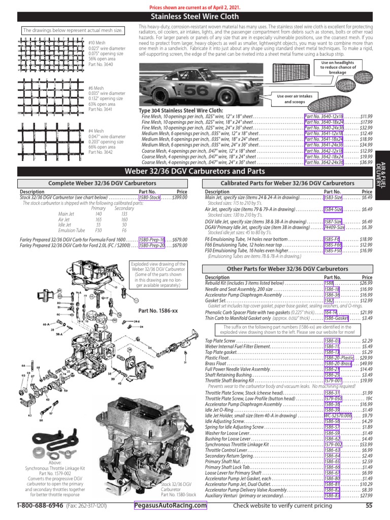 Complete Weber 32/36 DGV Carburetors Calibrated Parts For Weber 32/36 ...