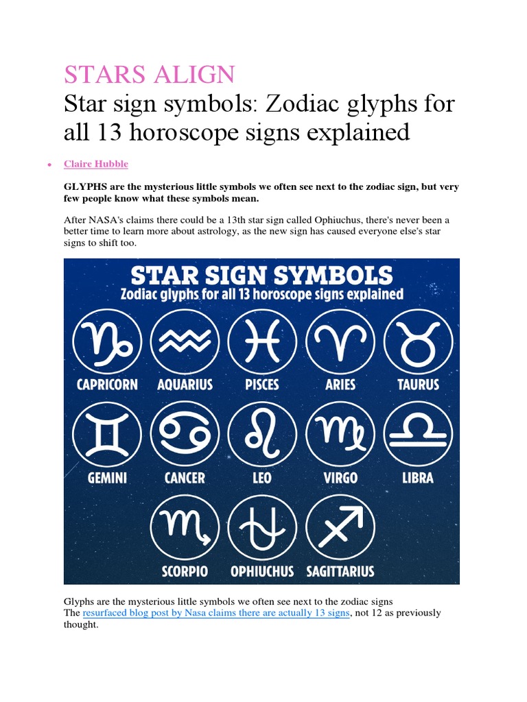 Star Sign Symbols: Zodiac Glyphs For All 13 Horoscope Signs Explained ...