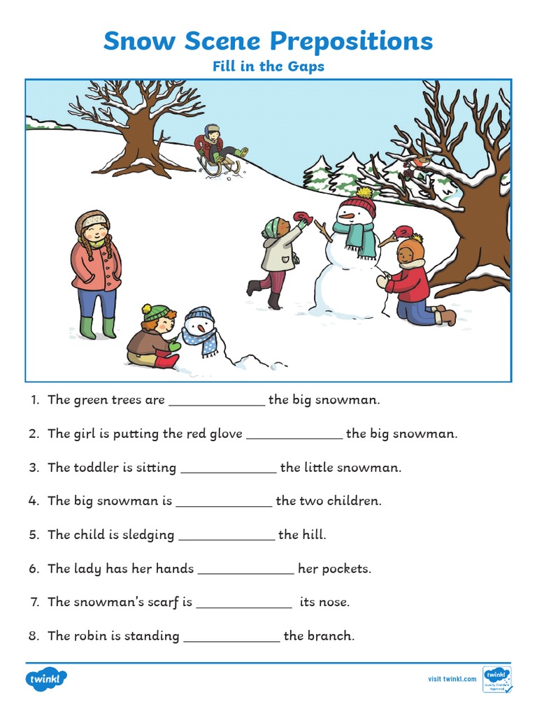 Snow Scene Prepositions Worksheet | PDF