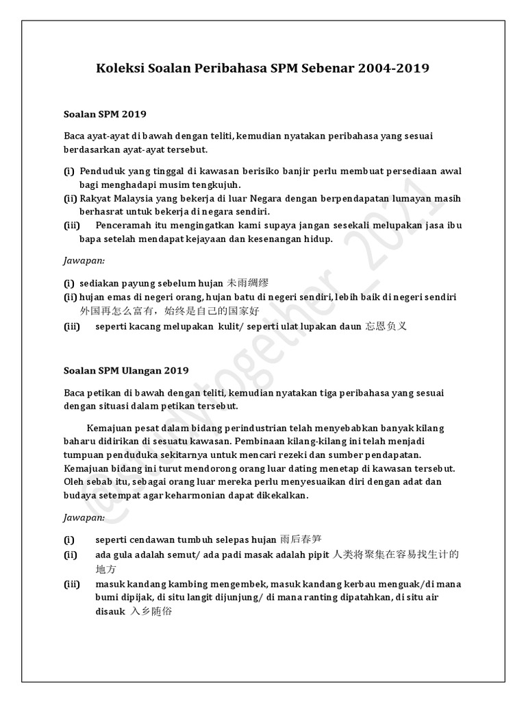 Soalan Peribahasa SPM 2004-2019 | PDF | Seni & Disiplin Bahasa