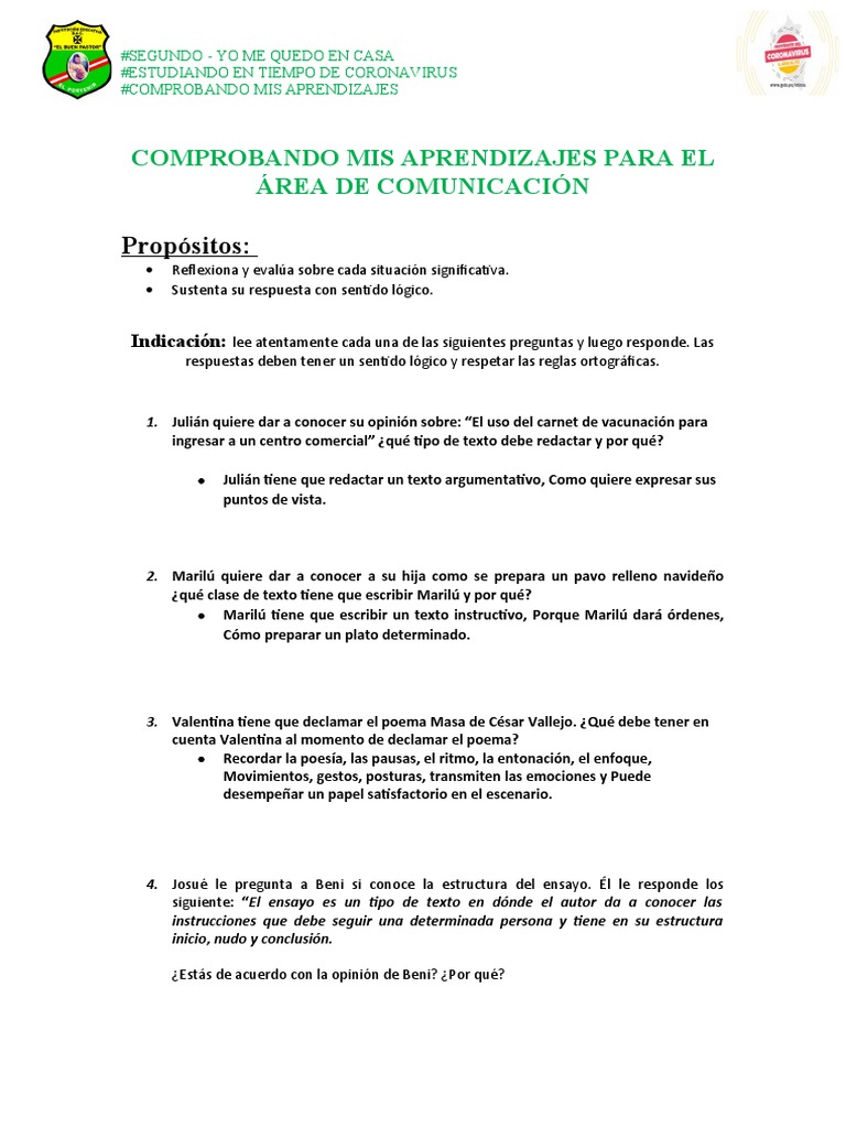 Comprobando Mis Aprendizajes - en Blanco | PDF