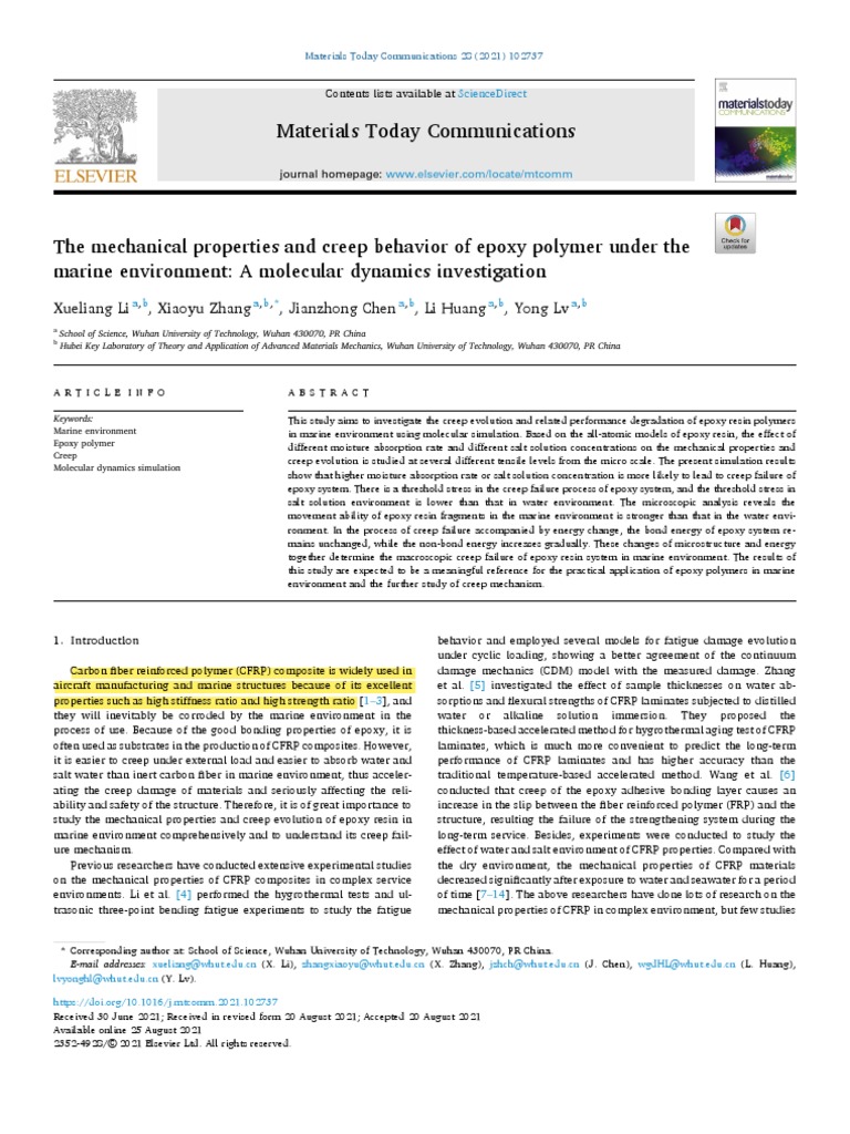 The Mechanical Properties and Creep Behavior of Epoxy Polymer Under The ...