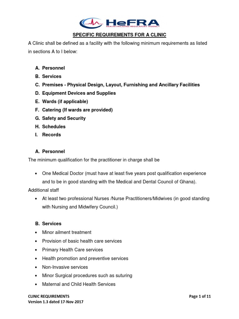Clinic Setup Requirements in Ghana | PDF | Health Care | Childbirth