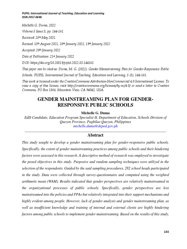 Gender Mainstreaming Plan For Gender-Responsive Public Schools | PDF ...