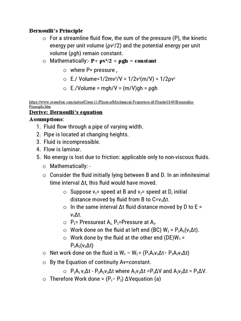 Bernoullis Theorem | PDF | Fluid Dynamics | Physics Bernoullis Theorem | PDF | Fluid Dynamics | Physics