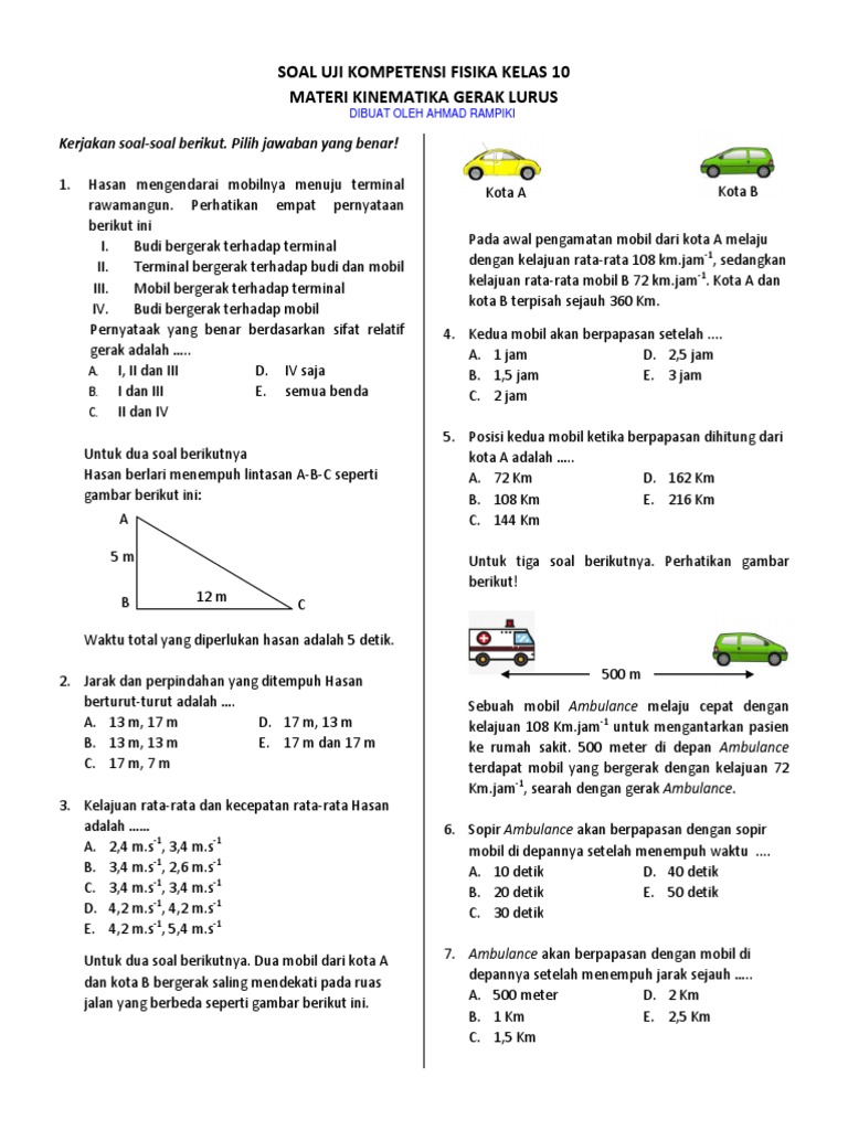 Soal Kinematika Gerak Lurus Kelas 10 | PDF