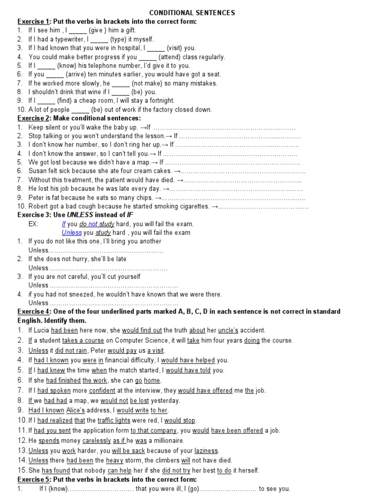 Bai Tap Cau Dieu Kien Conditional Sentences | PDF