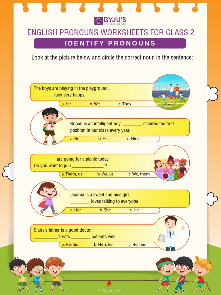 Pronoun Worksheet For Class 2 1 | PDF